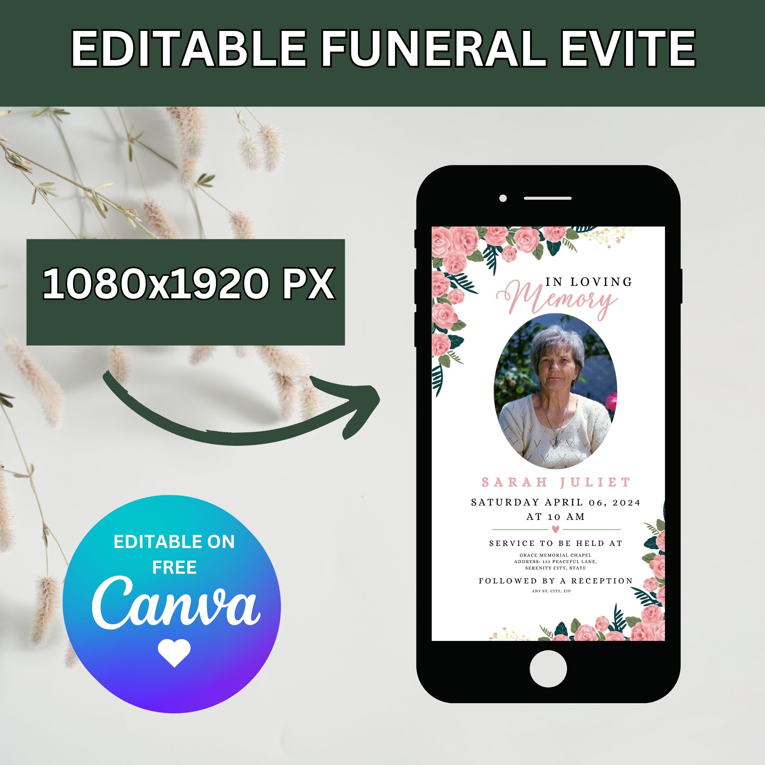 Digital Funeral Invitation, Celebration of Life, Phone Invitation ...