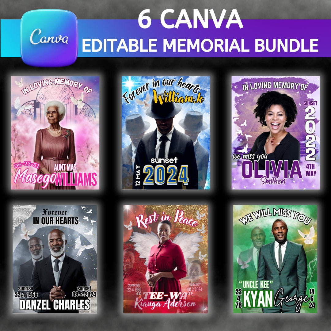 6 Memorial Design Bundle, in Loving Memory, Editable Memorial Photo ...