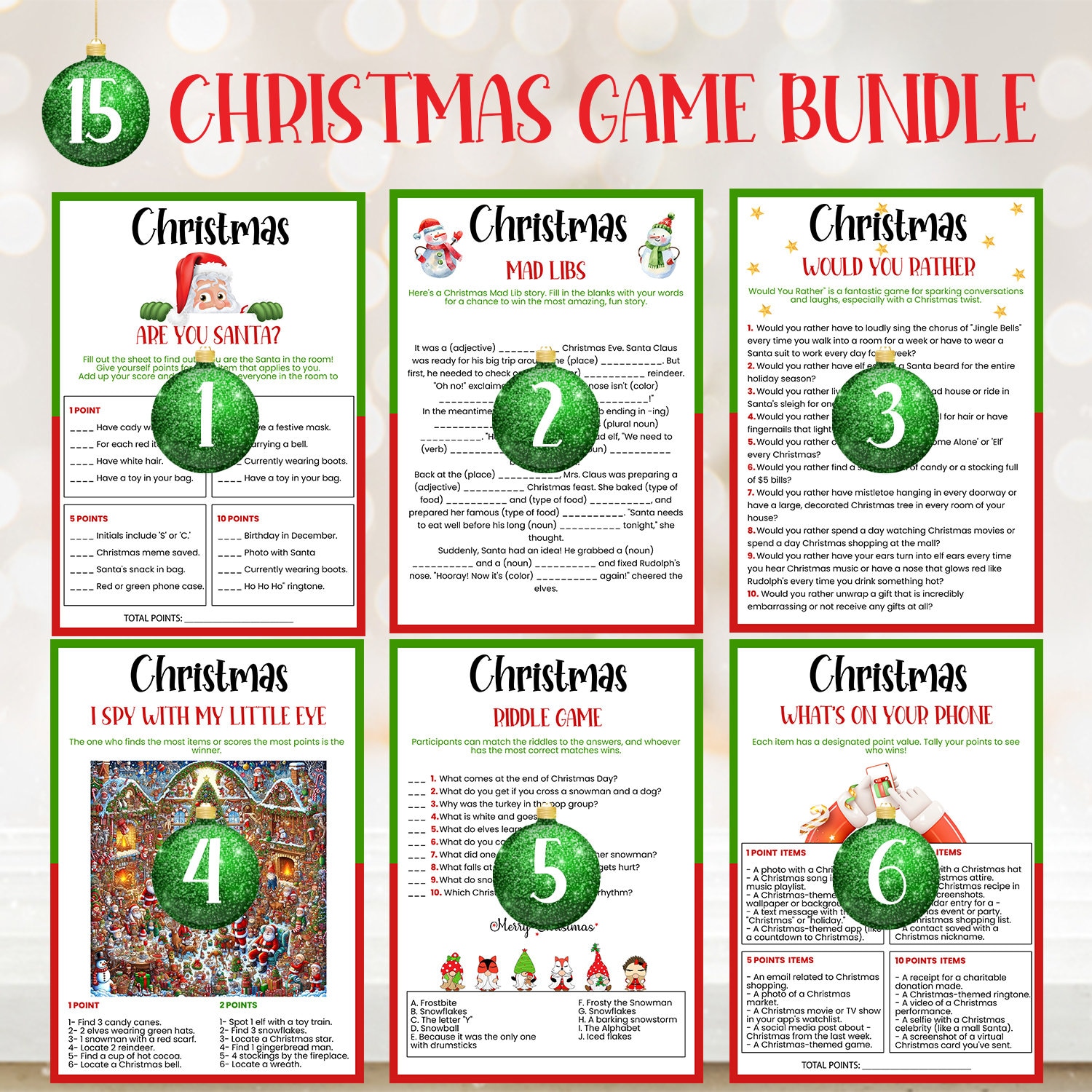 15 Christmas Games Bundle, Christmas Party Games, Printable Christmas ...