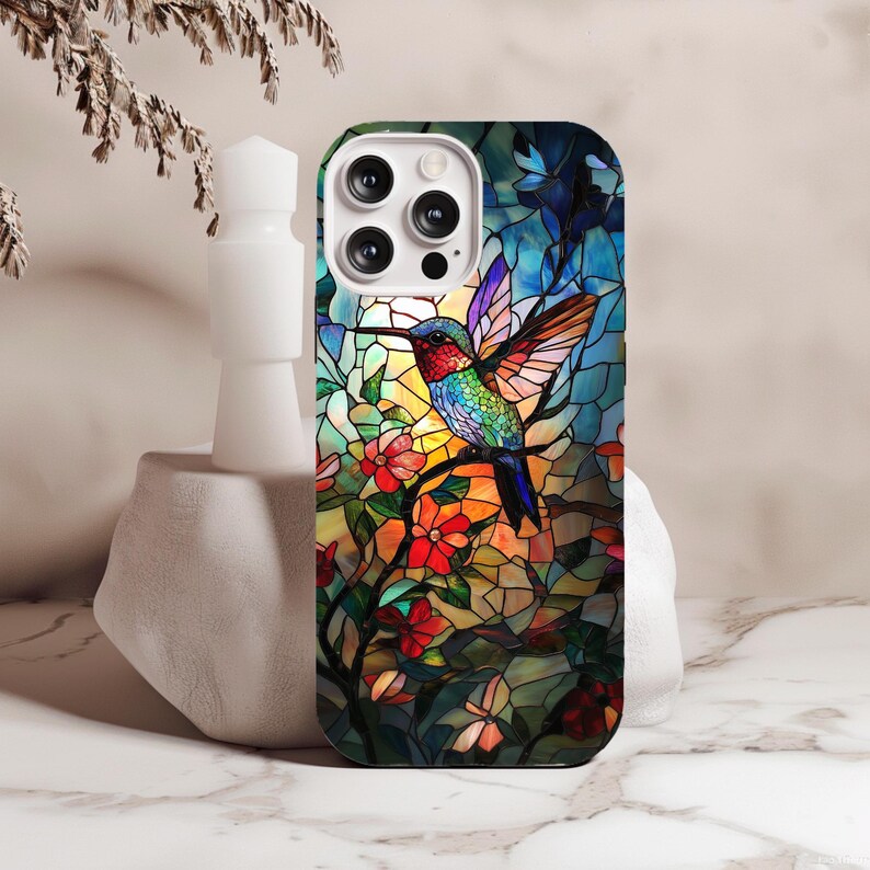Colourful Hummingbird in Stained Glass Design Phone Case for iPhone 15 ...