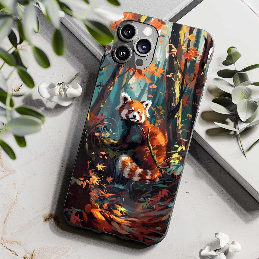 Cartoon Landscape Red Panda Phone Case, Adorable Strong Cover, iPhone ...