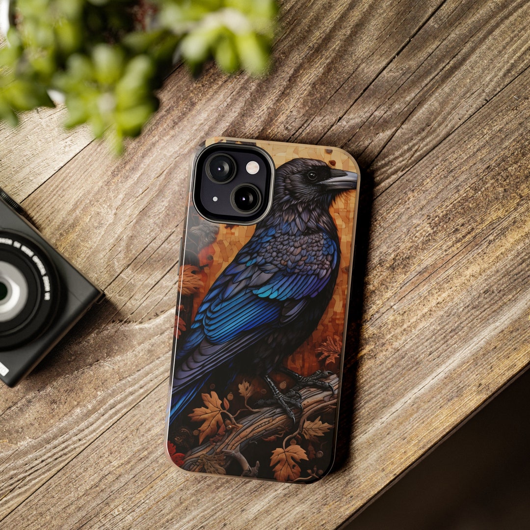 Stained Glass Style Realistic Black Crow Compatible Cases for iPhone 14 ...