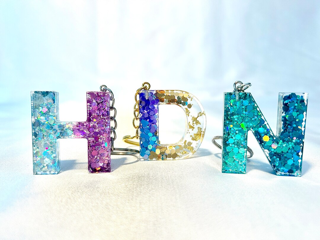 Custom Chunky Glitter Letter Key Chains Resin - Etsy
