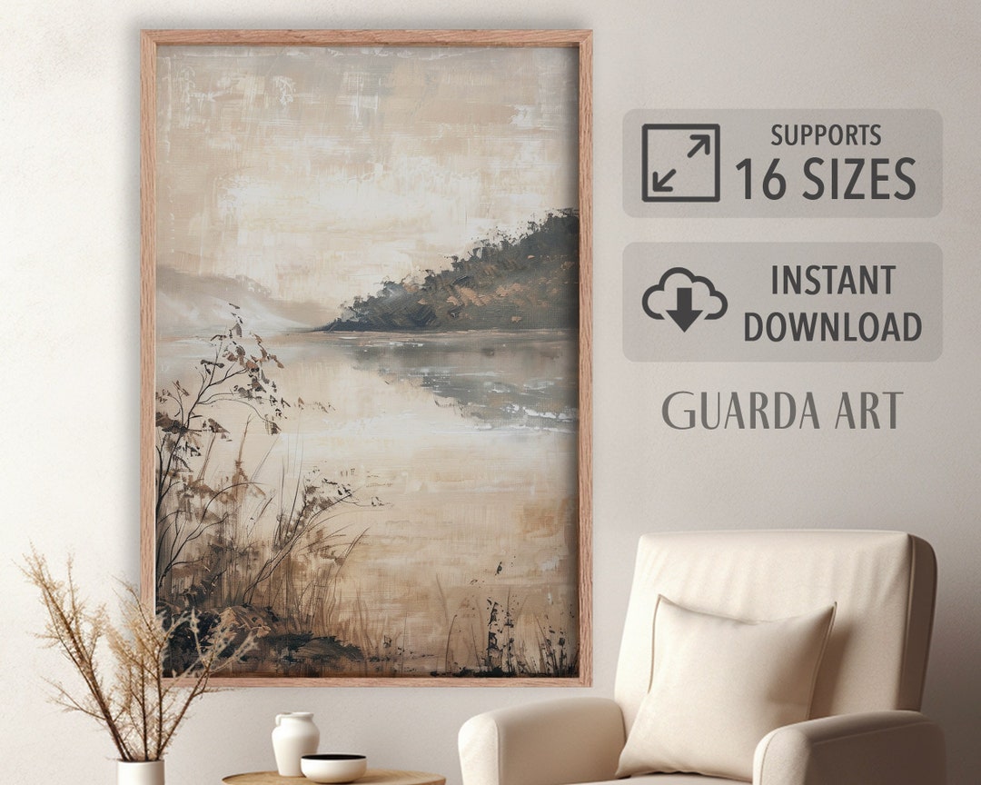 Printable Lake Wall Art Neutral Beige Abstract Vintage Minimalist Gift ...
