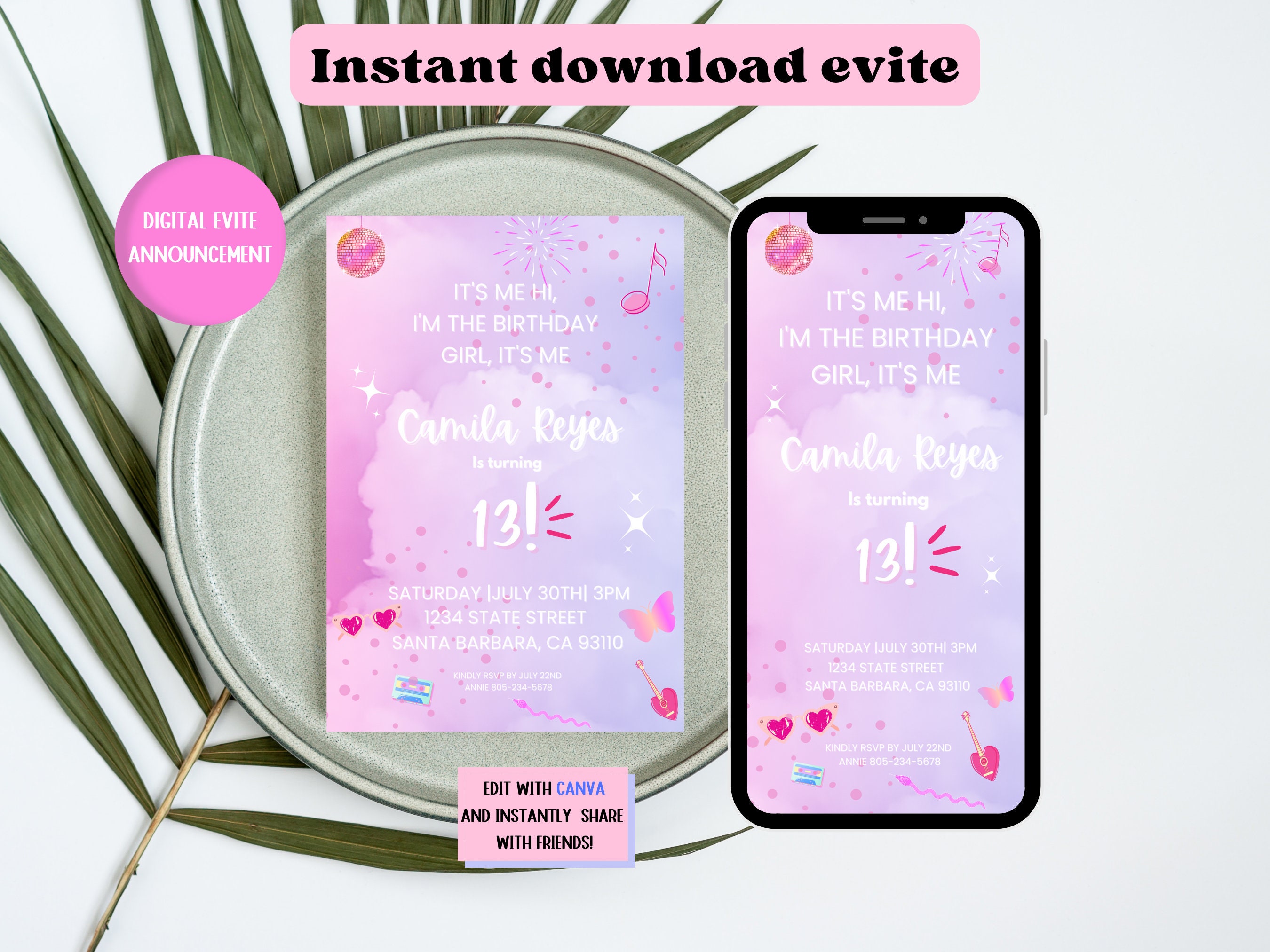 Taylor Swift Birthday Party Invitation, Digital Invitation, Swiftie ...