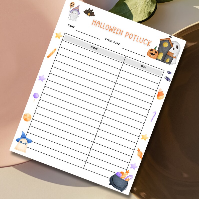 Halloween Potluck Sheet, Potluck Sign up Sheet, Potluck Sign up Form ...