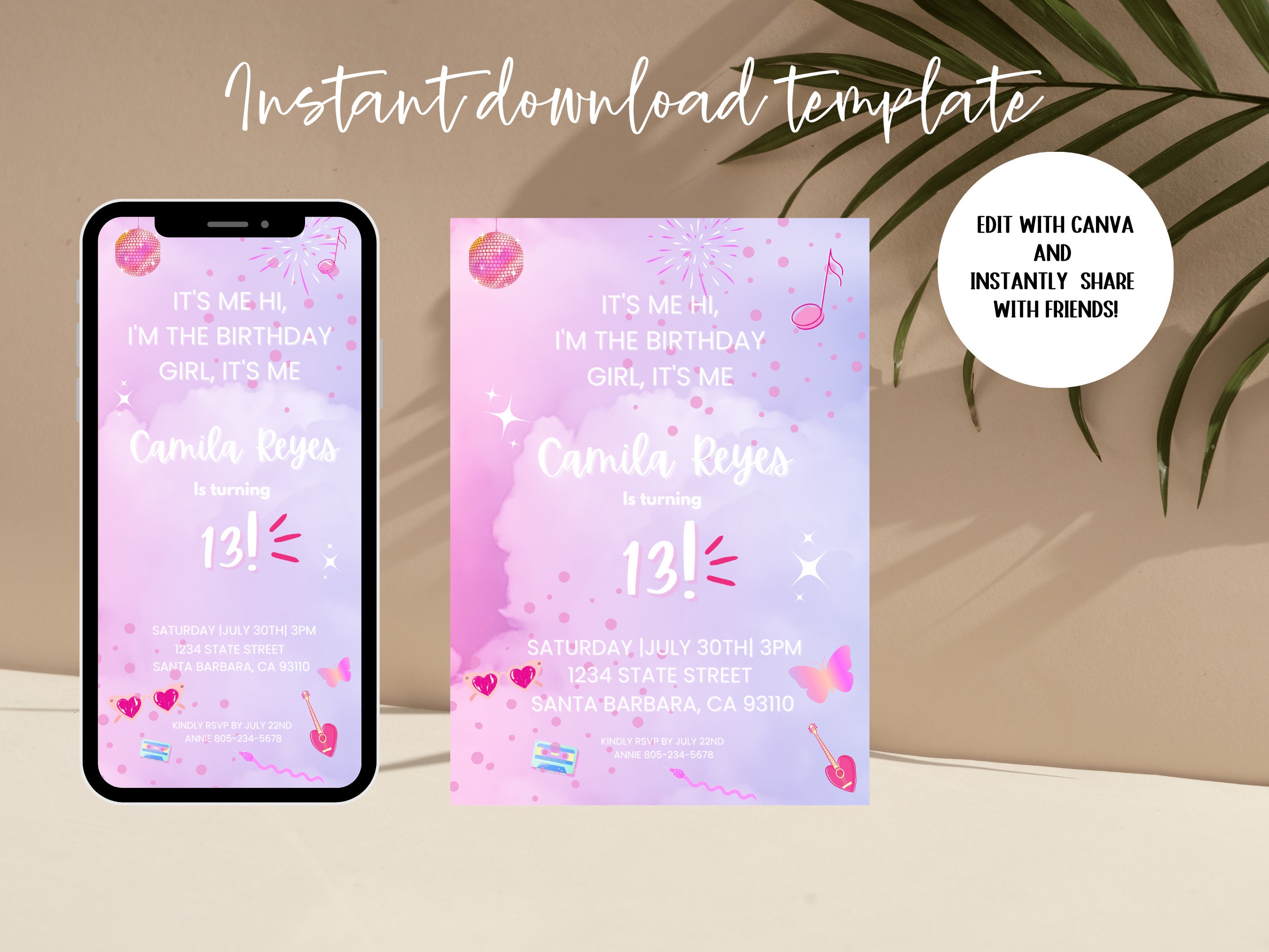 Taylor Swift Birthday Party Invitation, Digital Invitation, Swiftie ...