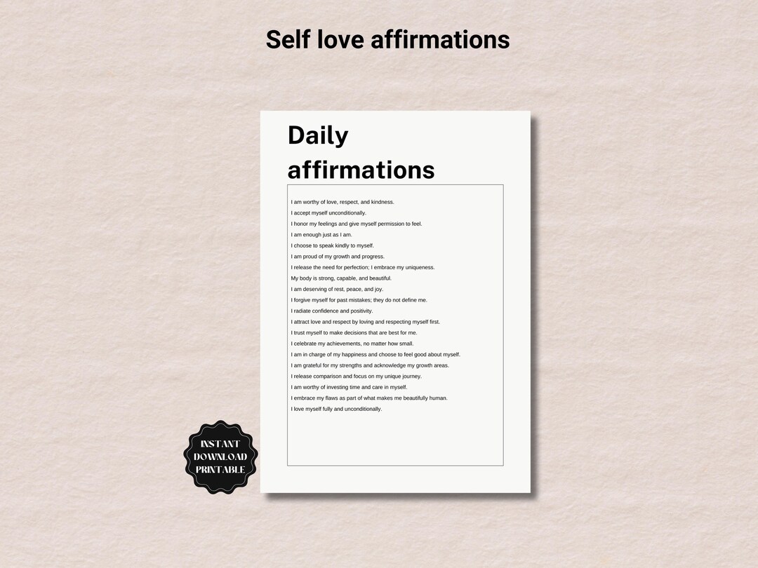 Daily Affirmation Printable, Self Love Affirmations, Self Love ...