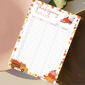 Thanksgiving Potluck Sign up Sheet, Fall Potluck Sheet, Thanksgiving ...