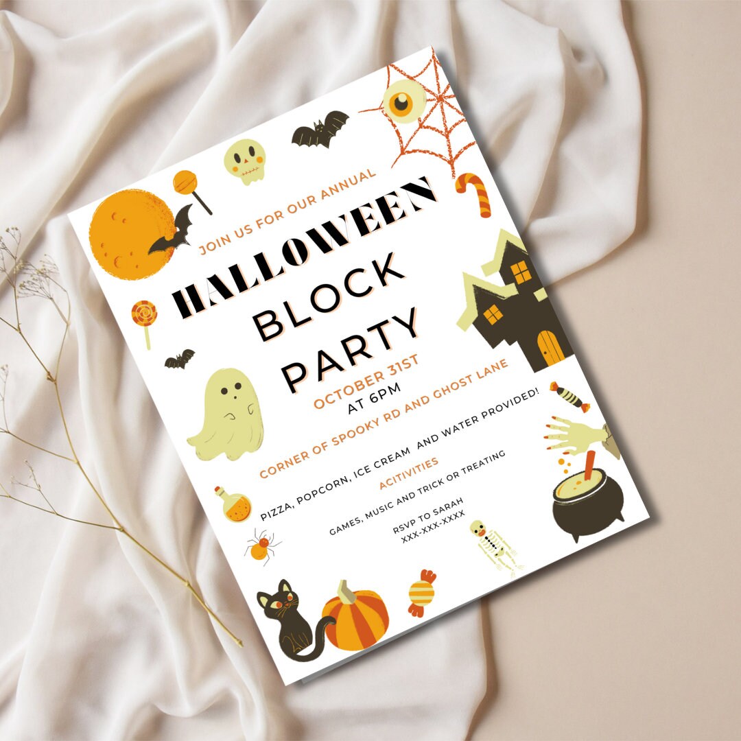 Editable Halloween Block Party Flyer, Halloween Neighborhood Party ...