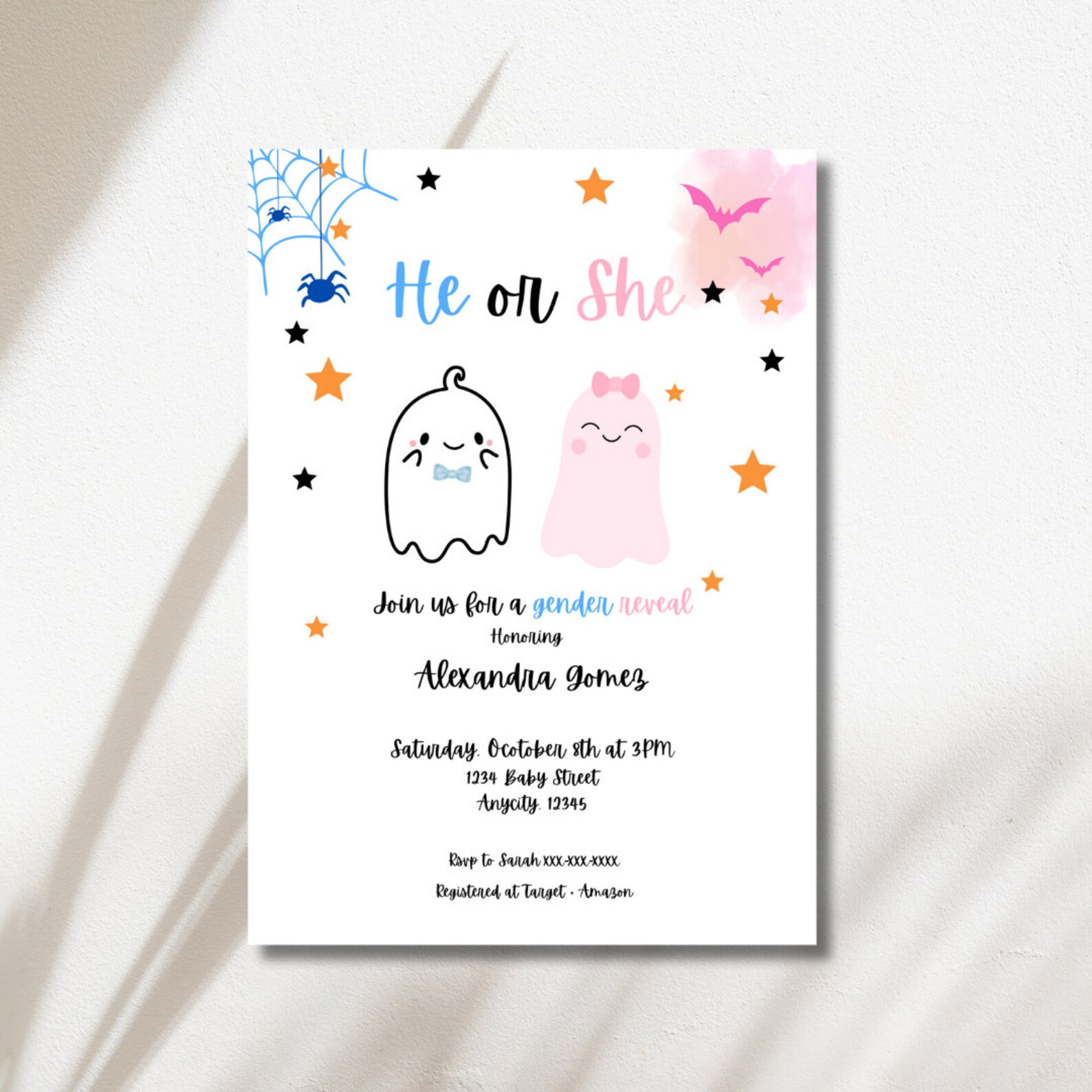 Little Boo Gender Reveal Invitation Template, Editable Ghost Gender ...