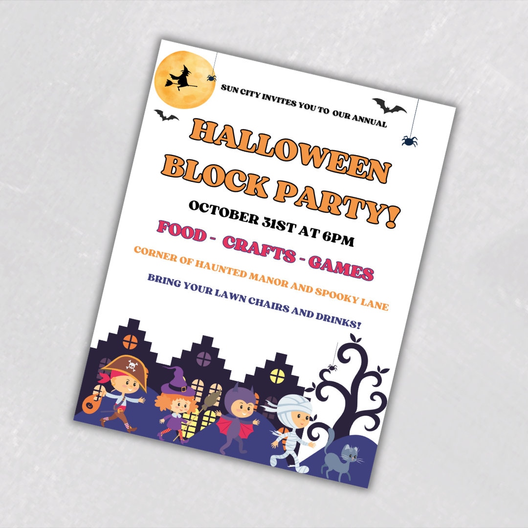 Editable Halloween Block Party Flyer, Halloween Neighborhood Party ...