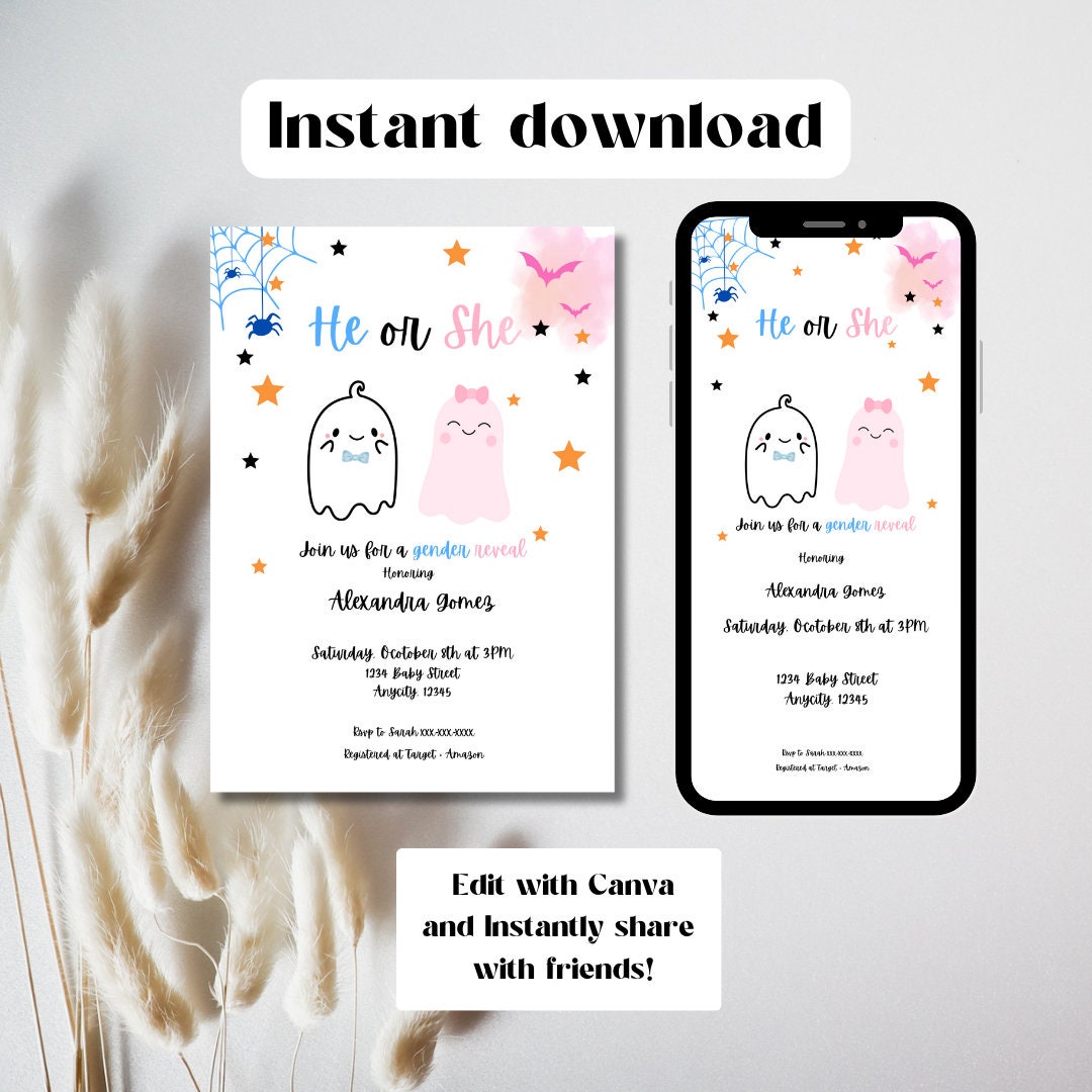 Little Boo Gender Reveal Invitation Template, Editable Ghost Gender ...