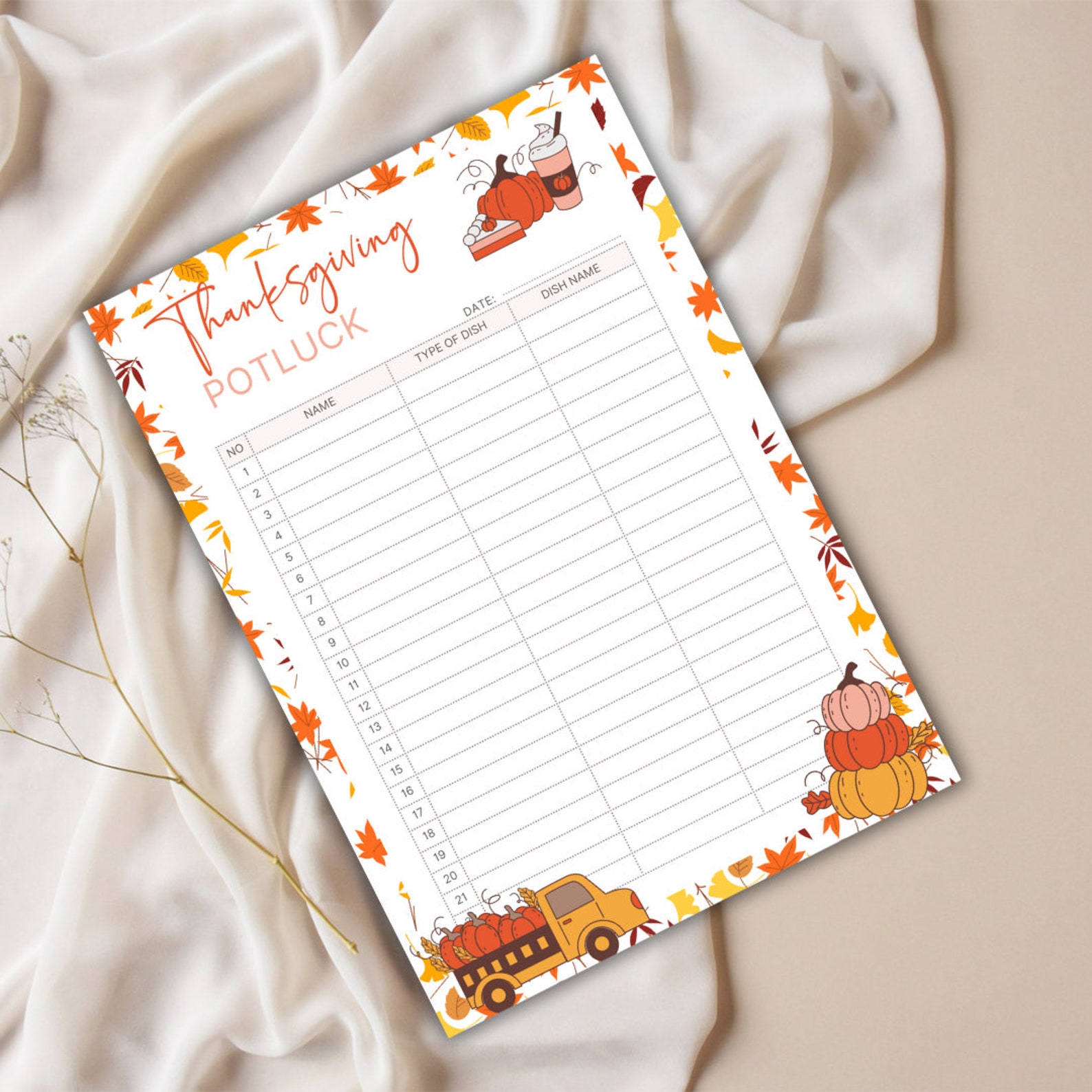 Thanksgiving Potluck Sign up Sheet, Fall Potluck Sheet, Thanksgiving ...