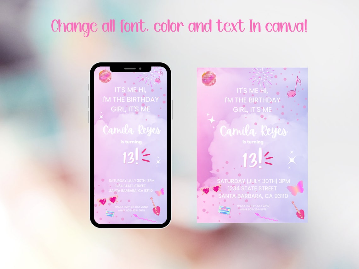 Taylor Swift Birthday Party Invitation, Digital Invitation, Swiftie ...