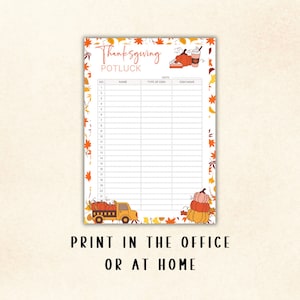 Thanksgiving Potluck Sign up Sheet, Fall Potluck Sheet, Thanksgiving ...