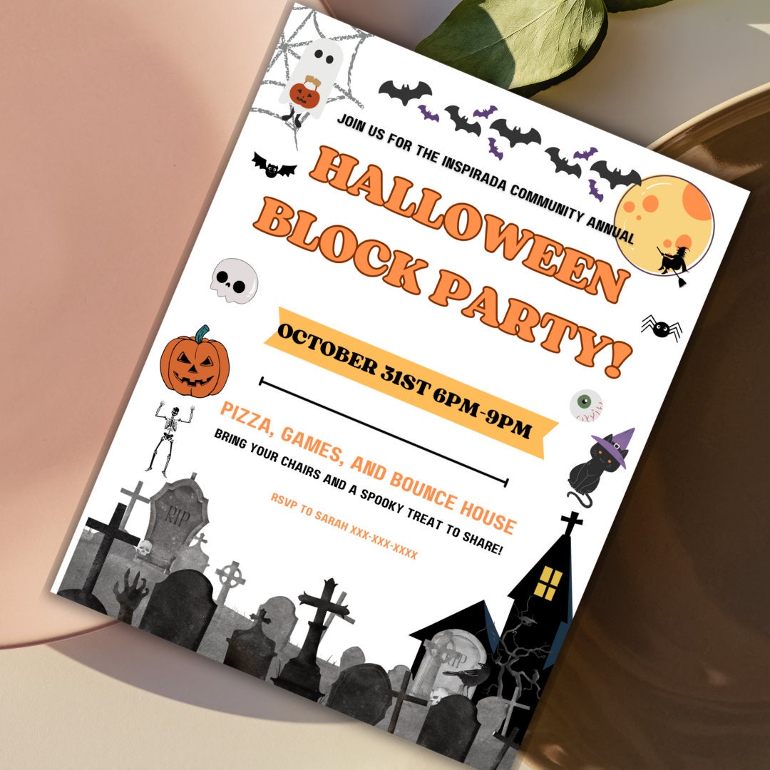 Editable Halloween Block Party Flyer, Halloween Neighborhood Party ...