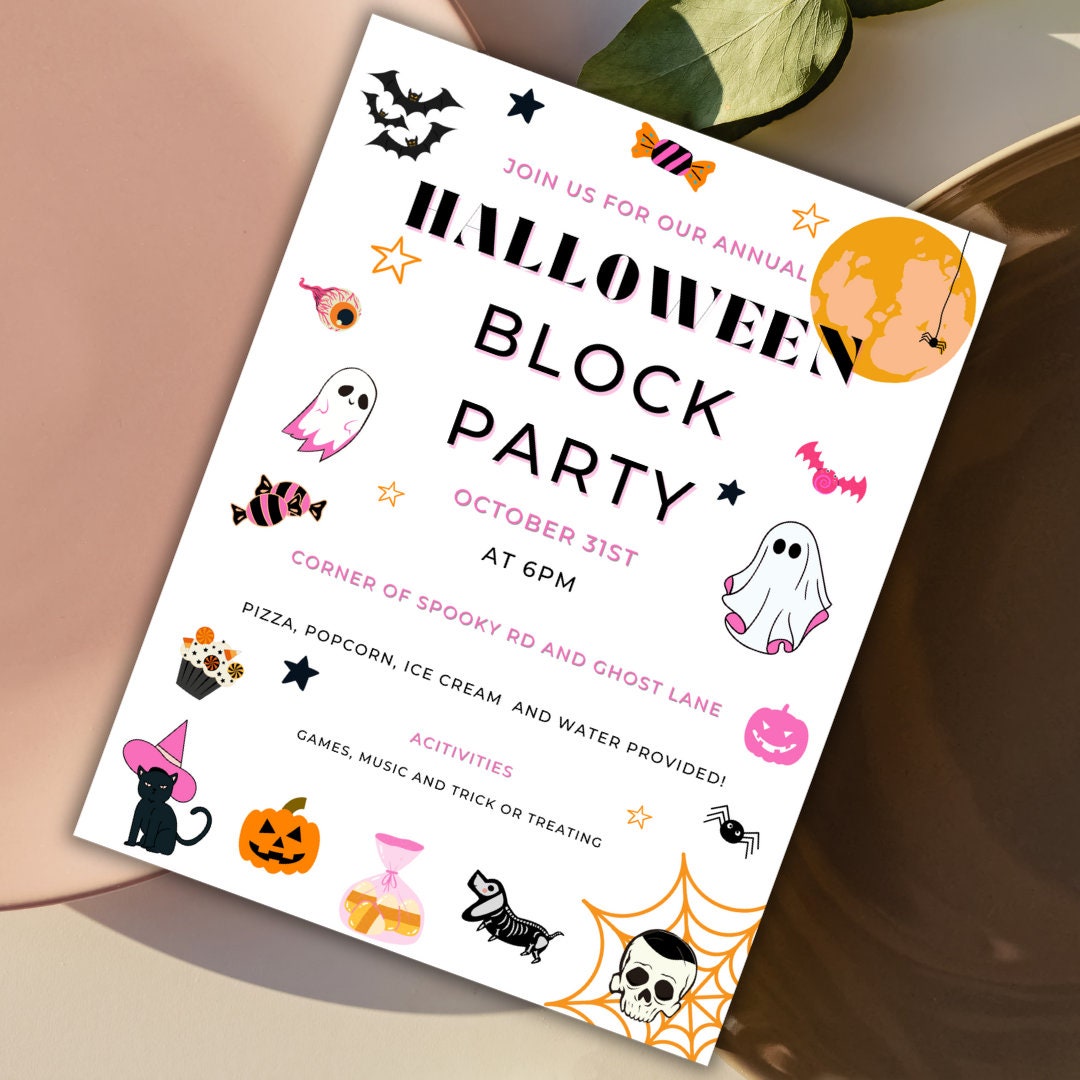Editable Halloween Block Party Flyer, Halloween Neighborhood Party ...