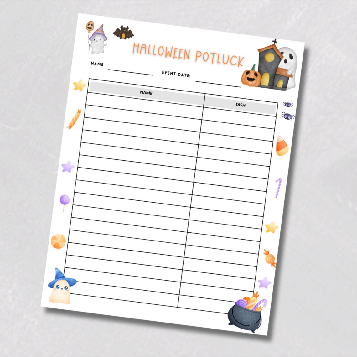 Halloween Potluck Sheet, Potluck Sign up Sheet, Potluck Sign up Form ...