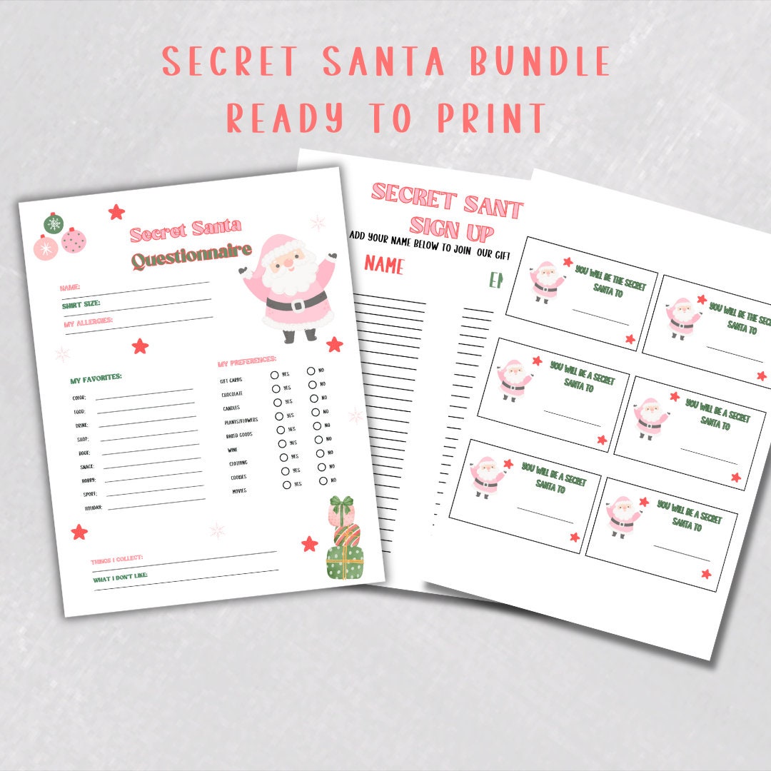 Secret Santa Questionnaire for Coworkers, Printable Office Gift ...