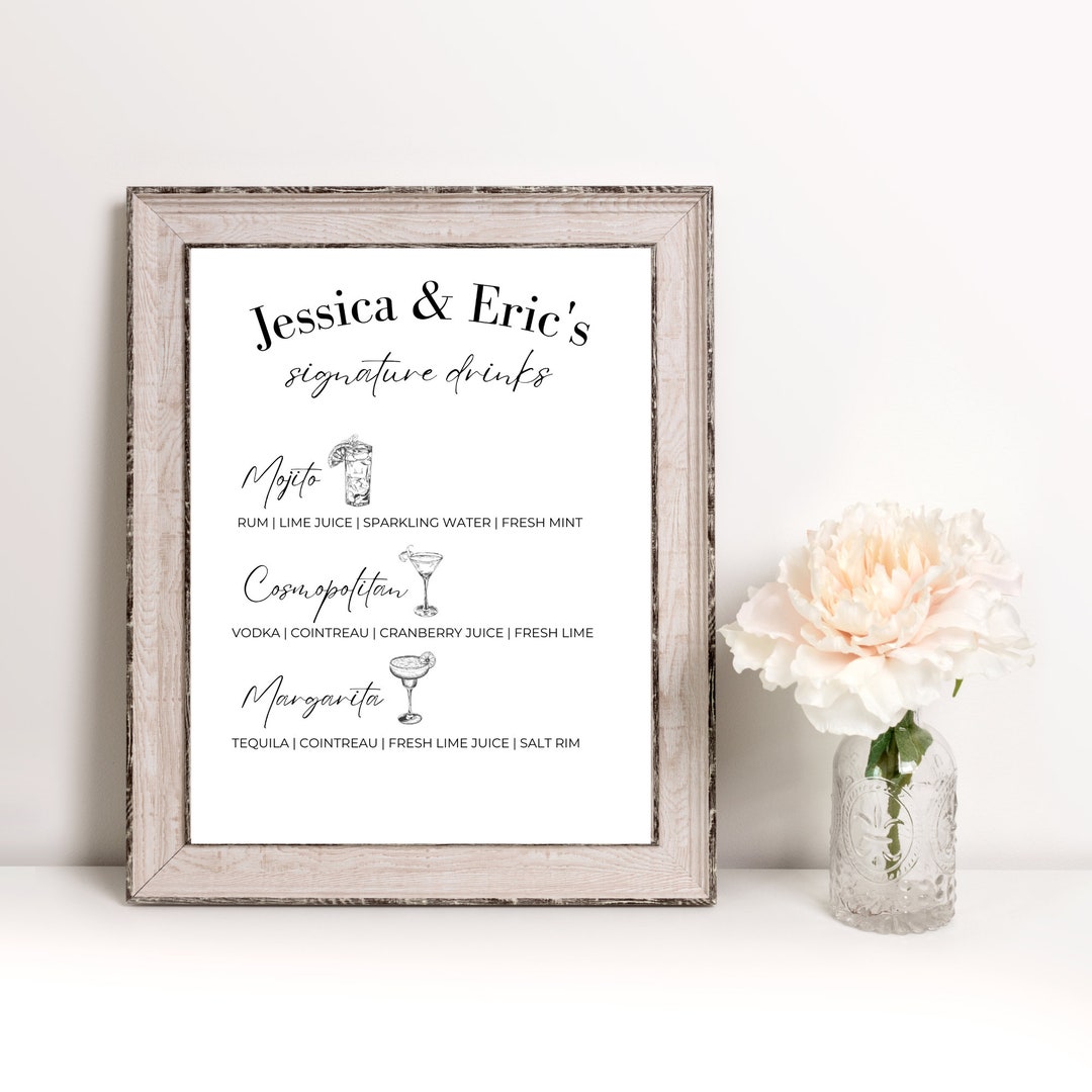Signature Drink, Wedding Cocktail Menu, Custom Drink Template, Wedding ...