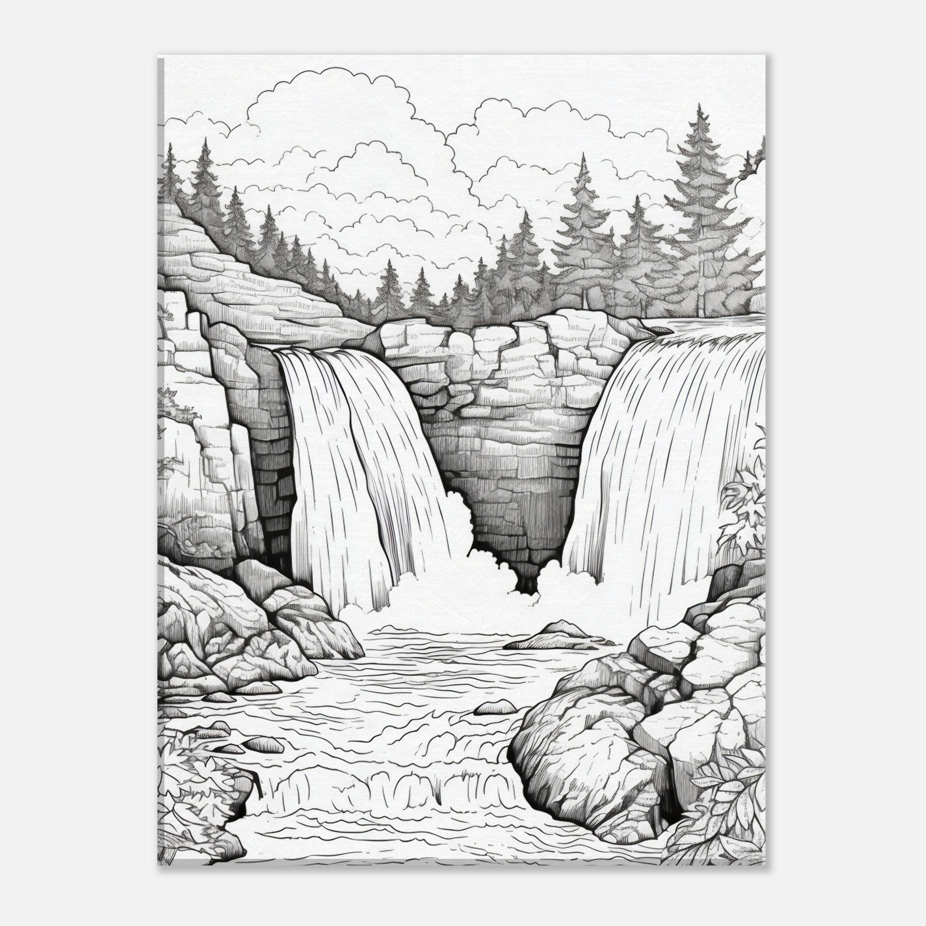 Cascading Waterfalls/pre-drawn Outline Canvas /adult Painting / Paint ...