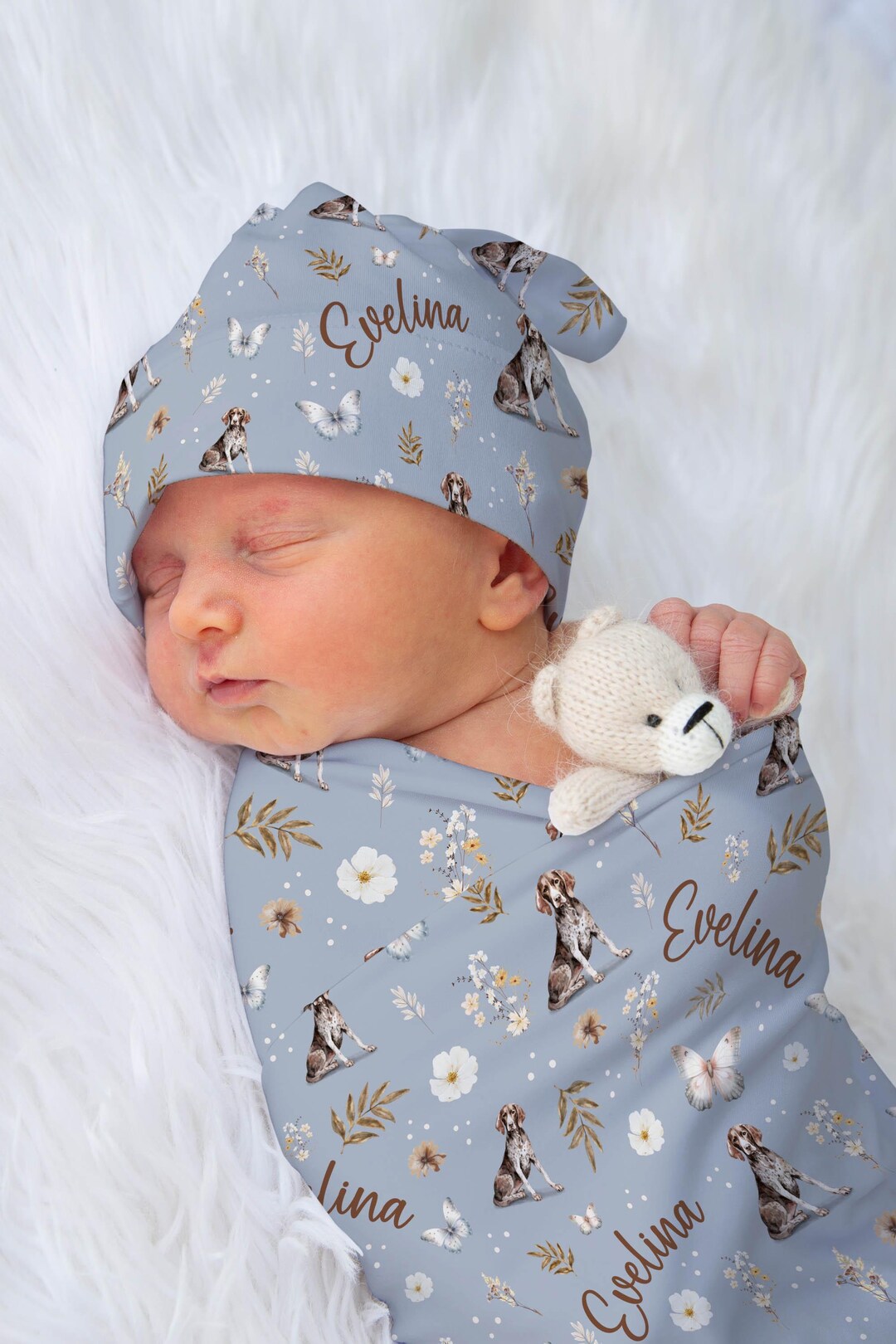GSP Baby Name Floral Swaddle Wildflowers Swaddle Set German Shorthaired ...
