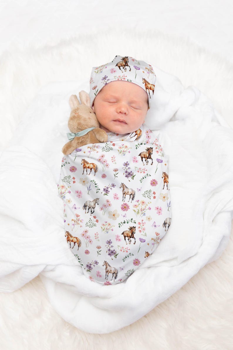 Horse Wildflower Blanket Horse Crib Sheet Horse and Flowers Swaddle ...