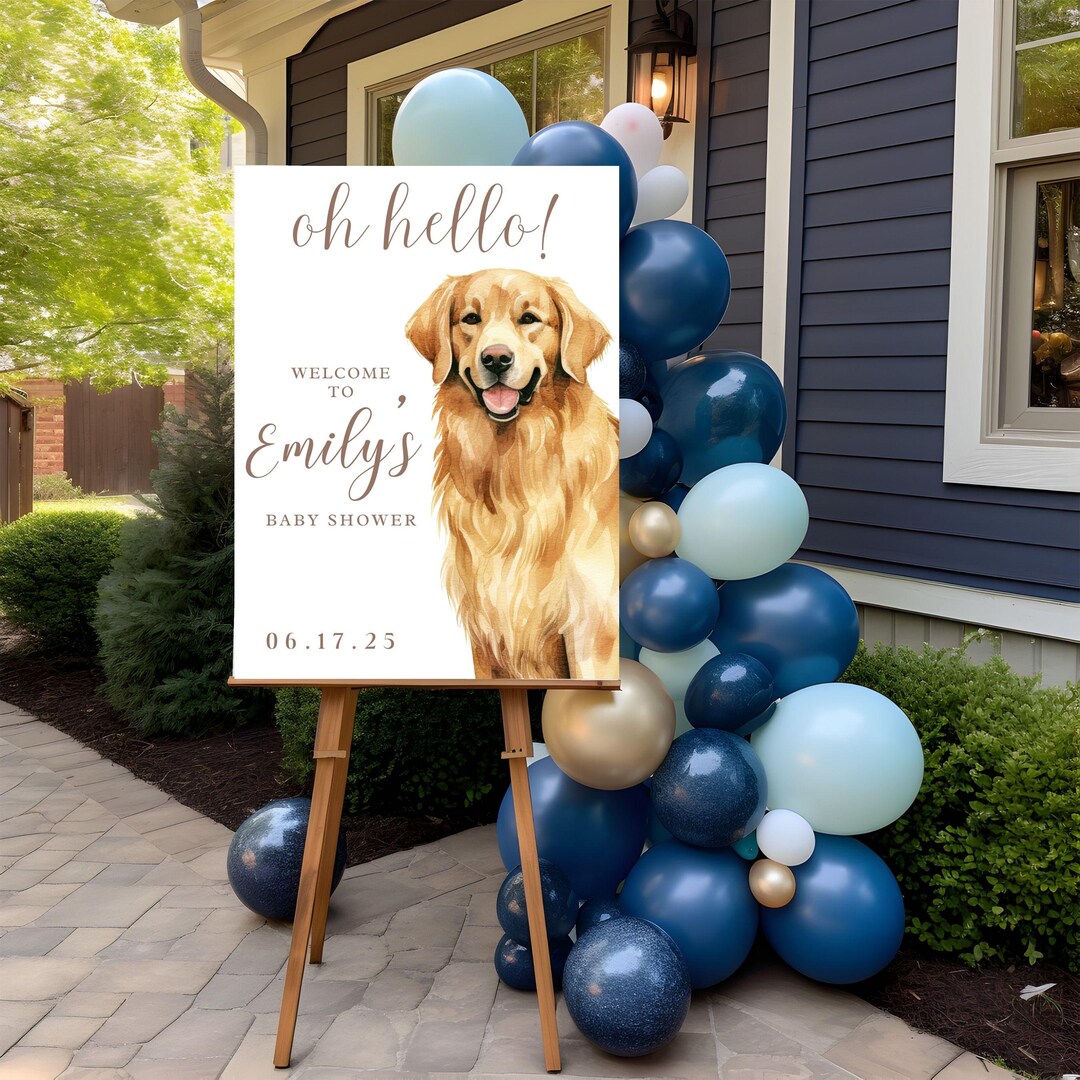 Golden Retriever Baby Shower Welcome Sign Girl Boy Baby Shower Sign ...