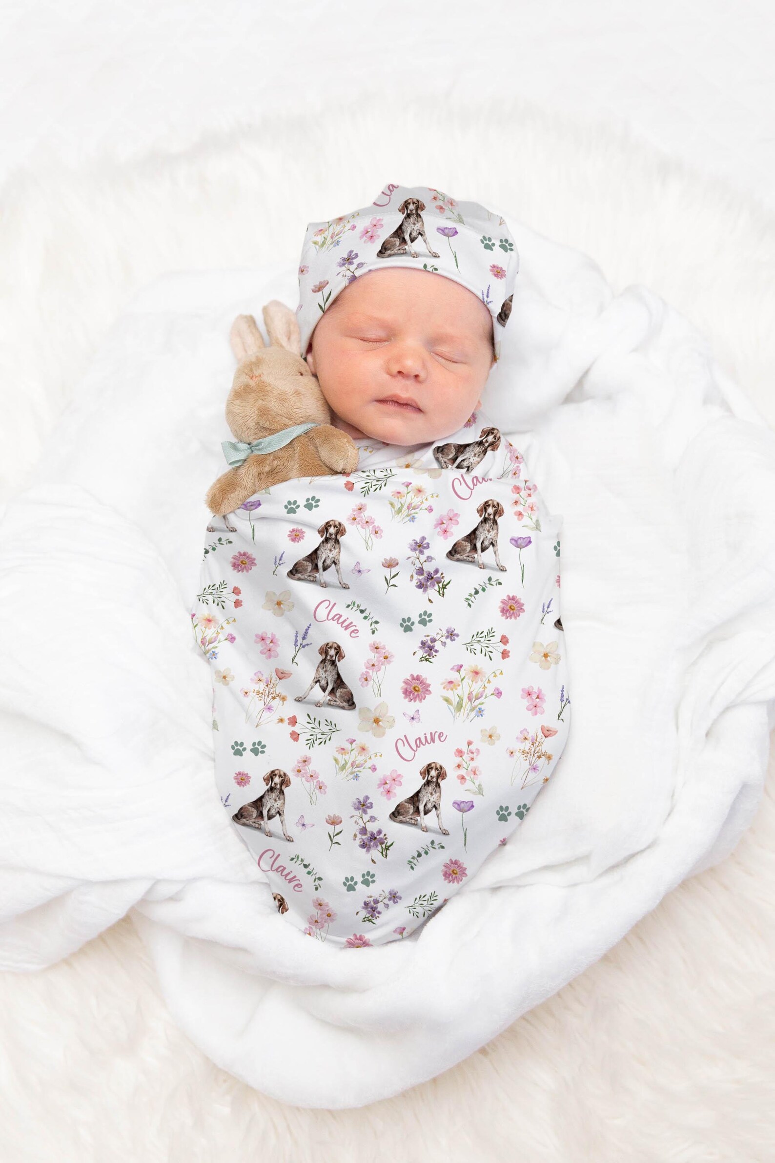 GSP Swaddle Blanket With Name German Shorthaired Pointer Baby Blanket ...