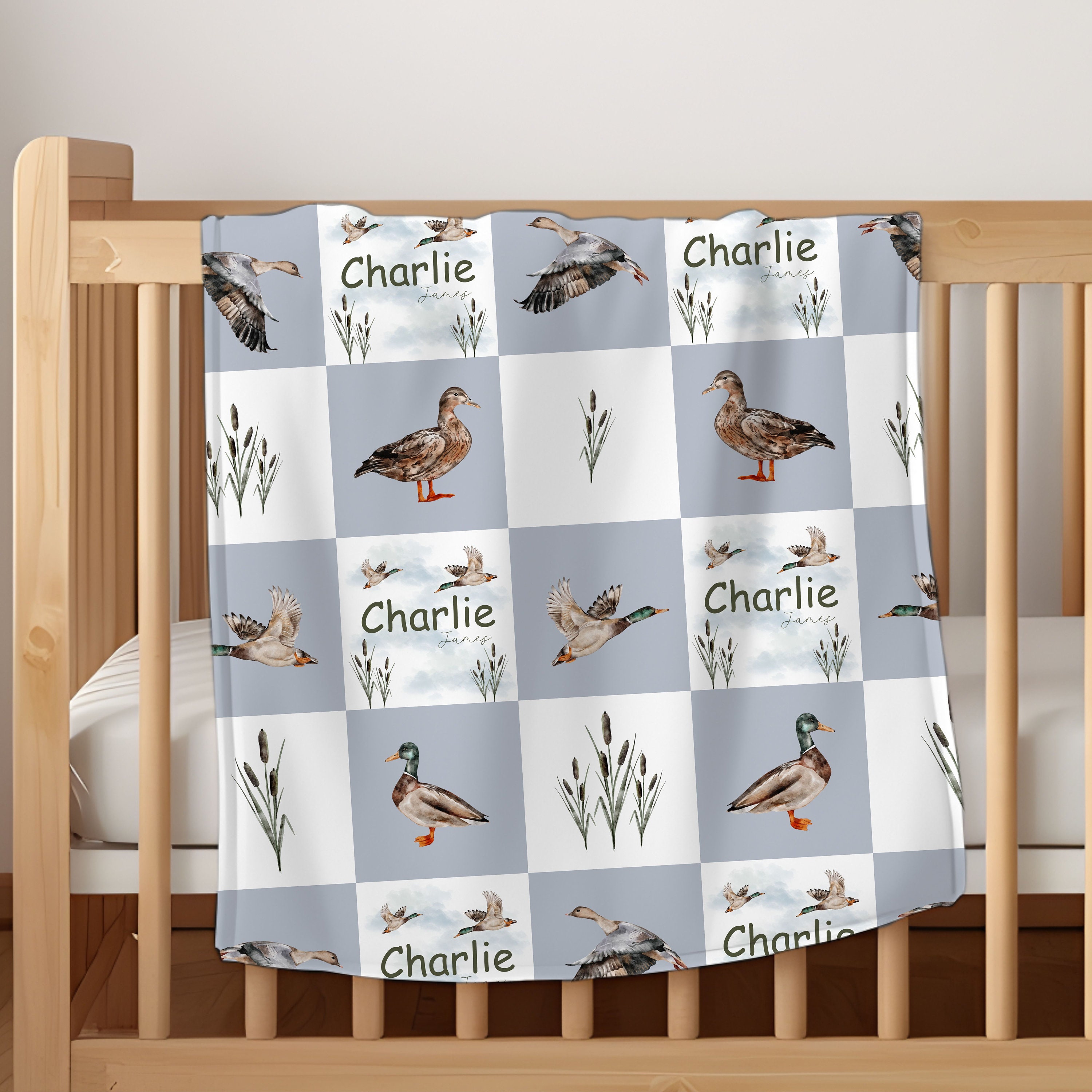 Ducks Baby Blanket Personalized Duck Hunting Nursery Bedding Mallard ...