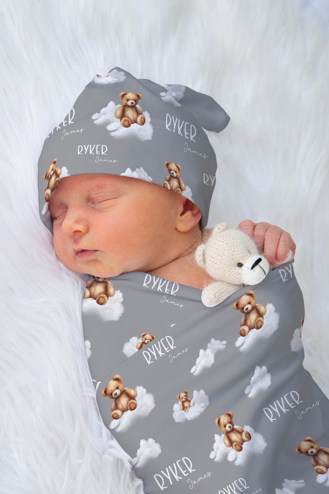Personalized Teddy Bear Swaddle Blanket, Custom Baby Shower Gift ...