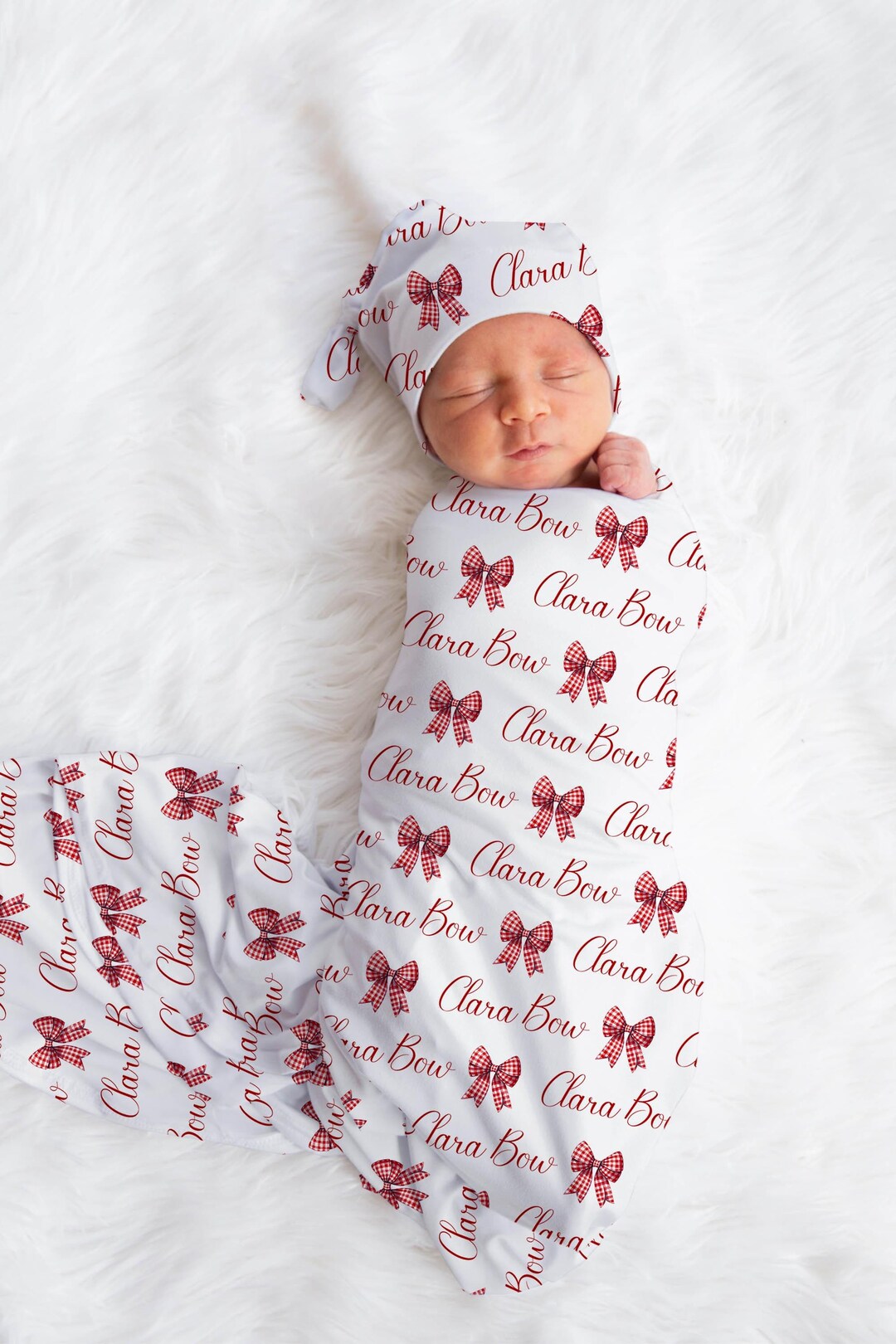 Custom Bow Swaddle Set Christmas Bow Swaddle Blanket Personalized Baby ...