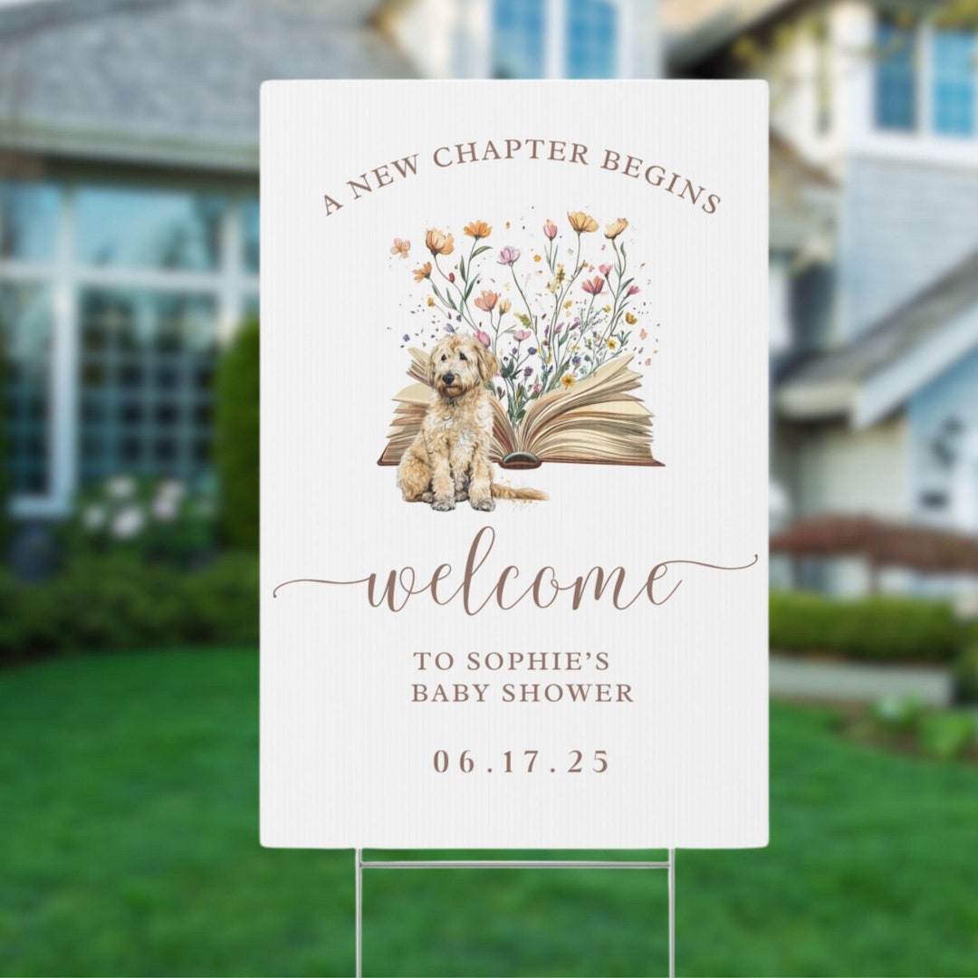 Goldendoodle Storybook Baby Shower Welcome Yard Sign, A New Chapter ...