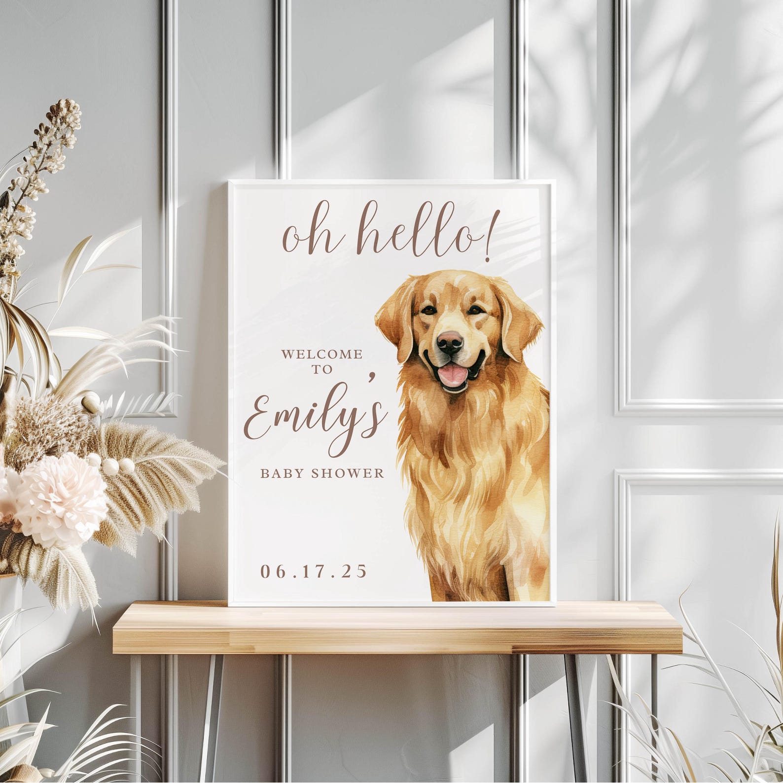 Golden Retriever Baby Shower Welcome Sign Girl Boy Baby Shower Sign ...