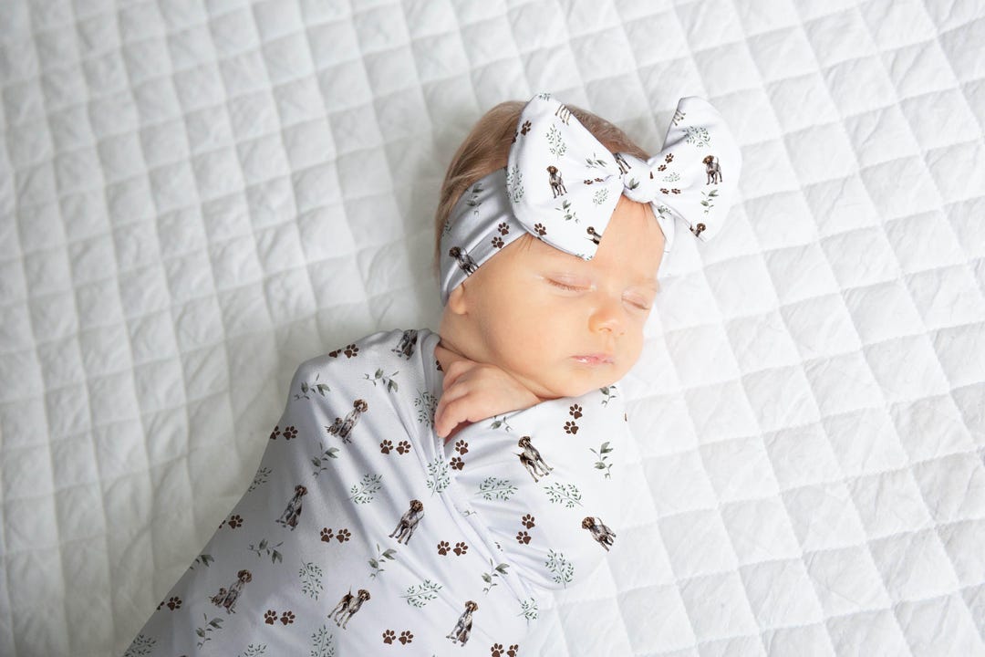 GSP Baby Swaddle and Bow German Shorthaired Pointer Swaddle and Hat ...