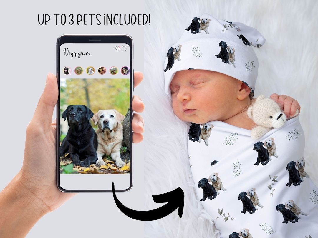 Personalized Baby Swaddle Set With Pet Photo Newborn Hospital Photo ...