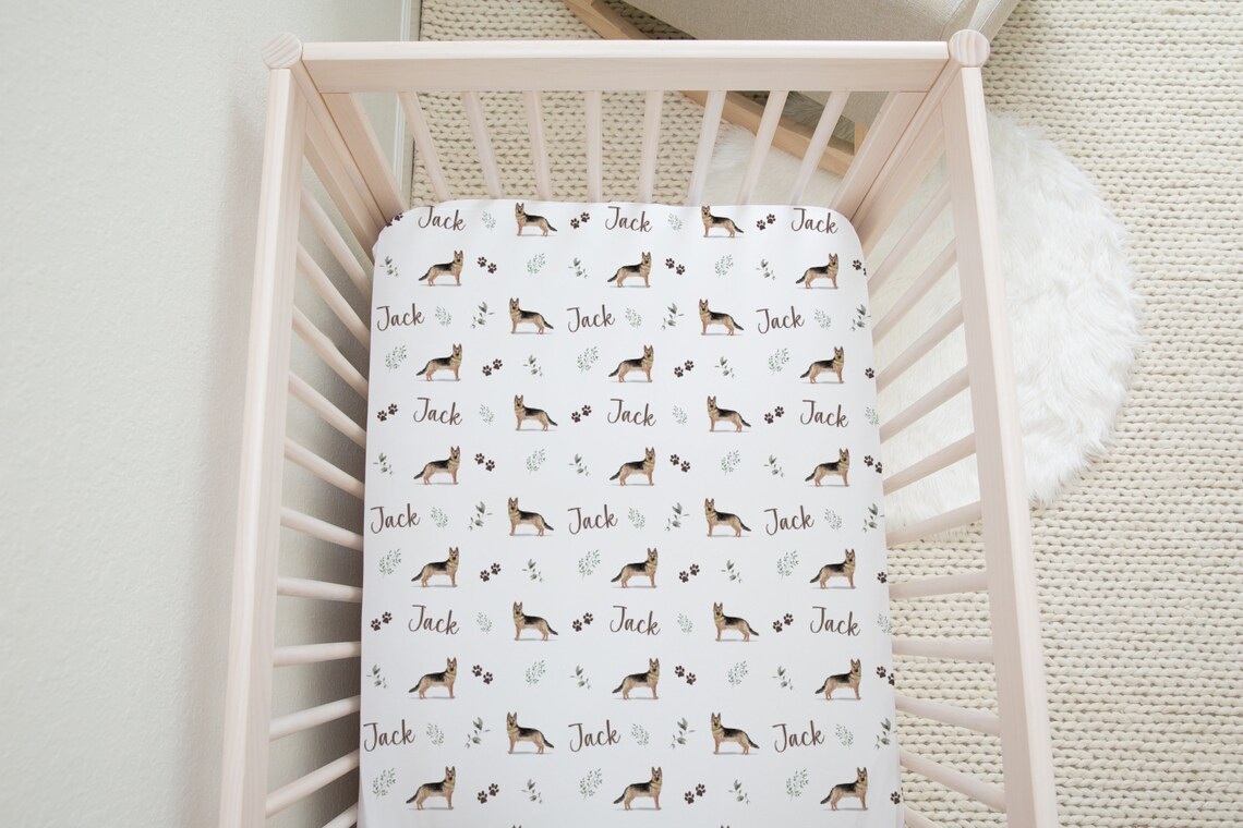 German Shepherd Crib Sheet, Personalized GSD Baby Bedding, Dog Baby ...