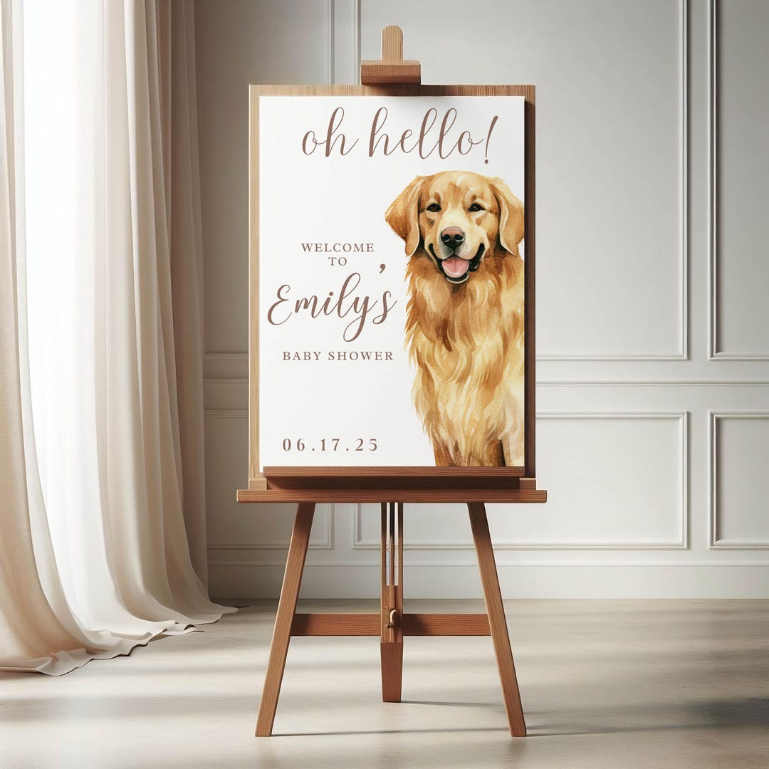 Golden Retriever Baby Shower Welcome Sign Girl Boy Baby Shower Sign ...
