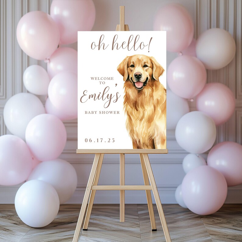Golden Retriever Baby Shower Welcome Sign Girl Boy Baby Shower Sign ...