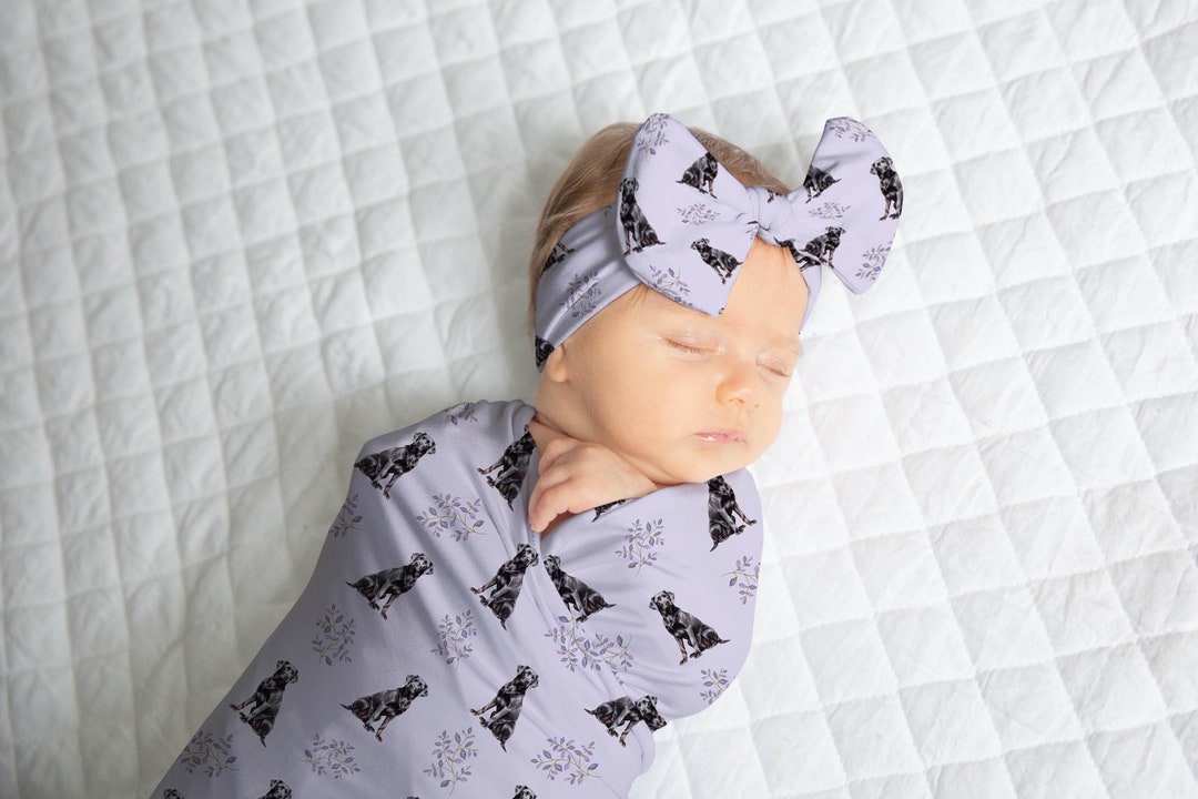 Black Lab Baby Swaddle Blanket and Bow Purple Labrador Swaddle Set ...