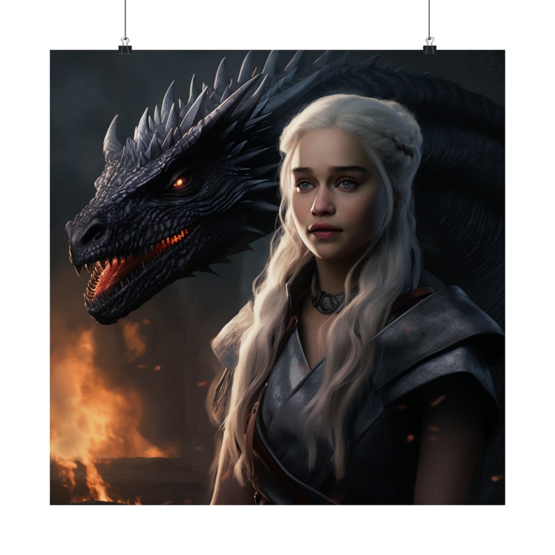 Daenerys Targaryen With Her Dragons version 3, Premium Matte Horizontal ...