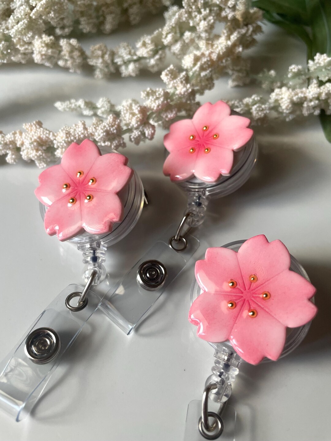 Sakura Cherry Blossom Custom Badge Reels Handmade Polymer Clay ID Badge ...