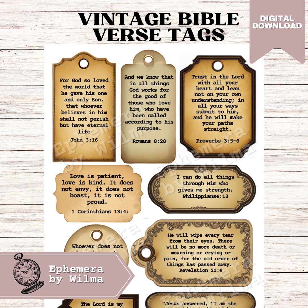 Vintage Bible Verse Tags, Vintage Ephemera Printable PDF for Bible ...