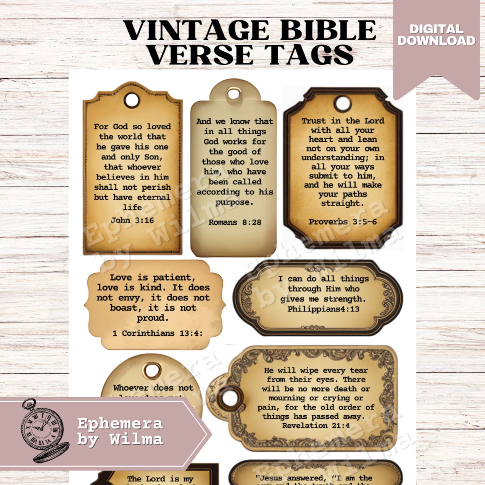 Vintage Bible Verse Tags, Vintage Ephemera Printable PDF for Bible ...