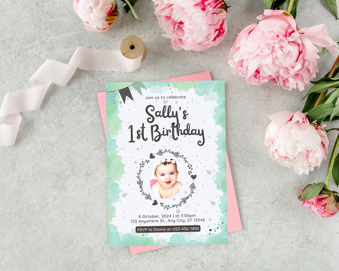 Cute 1st Birthday Invitation Printable Template Birthday Party Supplies ...