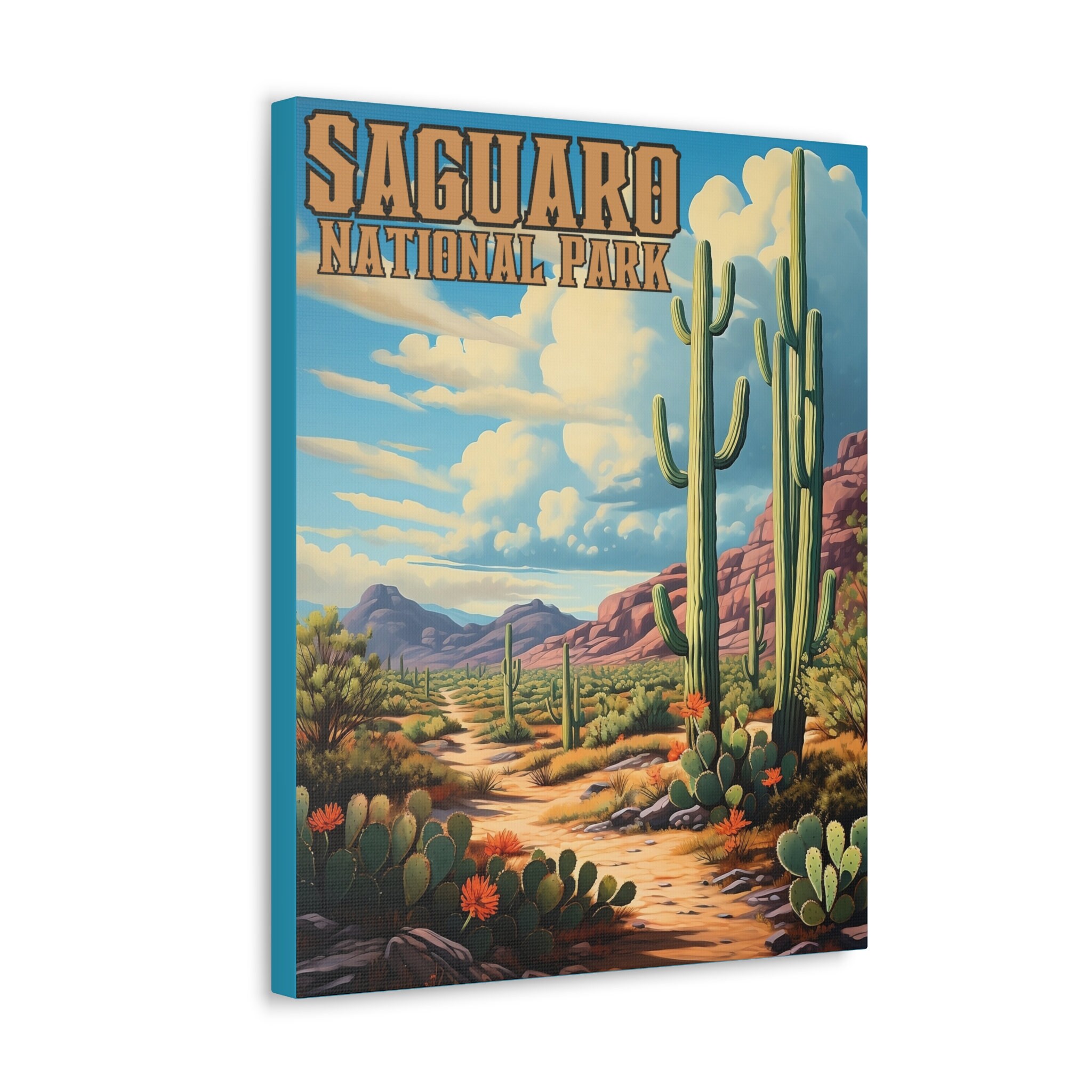 Saguaro National Park Medium Canvas, 16x20 Print, Retro Saguaro Desert ...