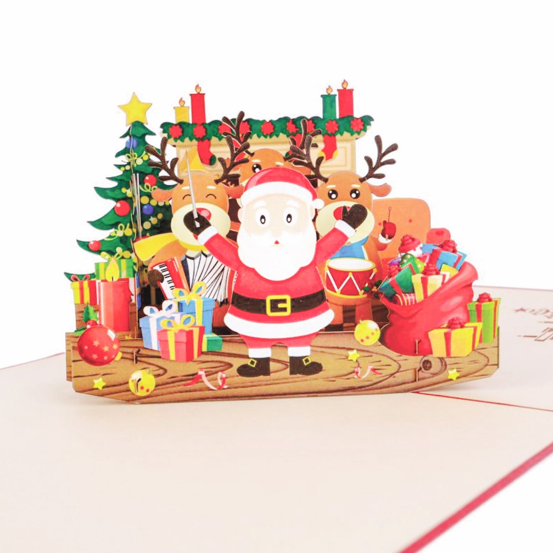 Santa Merry Christmas Pop-up Card - Santa Wishes You a Joyful Holiday ...
