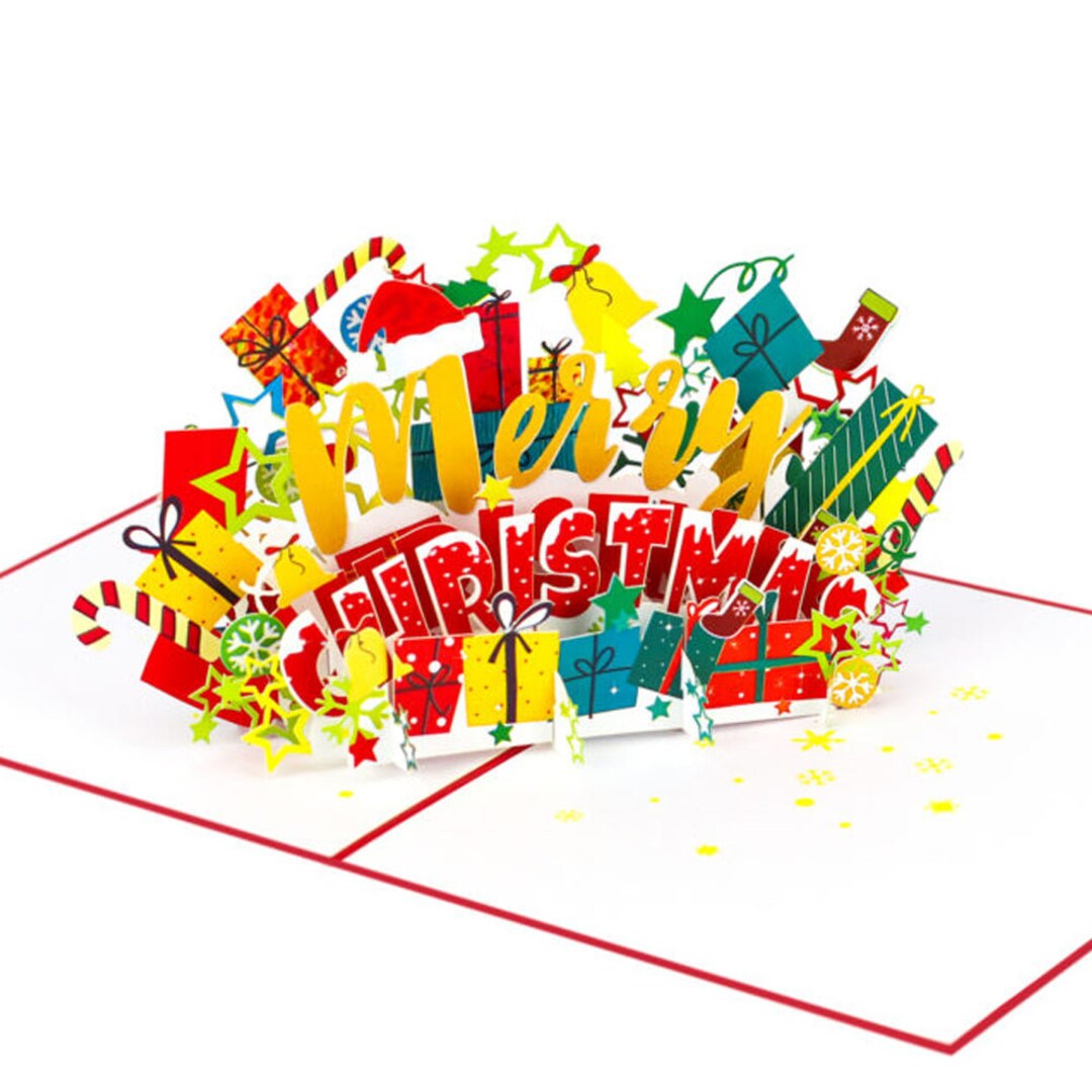 Merry Christmas Text Pop-up Card - Etsy