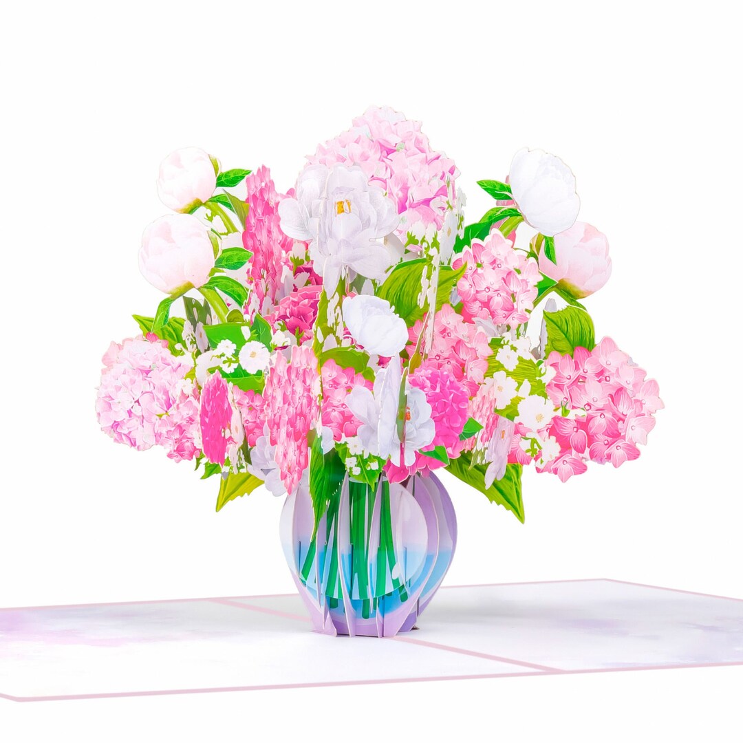 Pink Hydrangea Vase Pop-up Card - Etsy